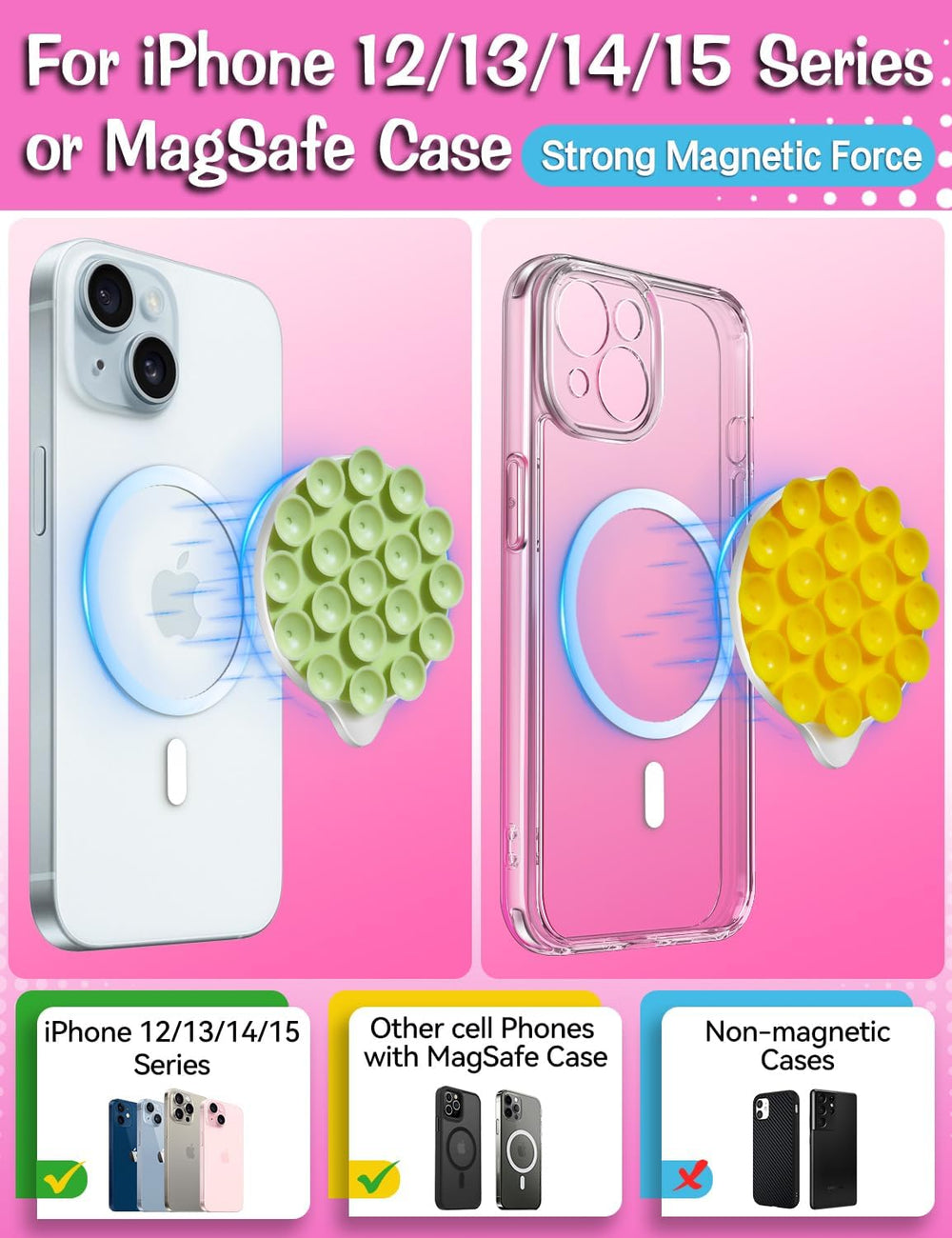 MagSuction Silicone Suction Cup Phone Mount for MagSafe (White & Yello